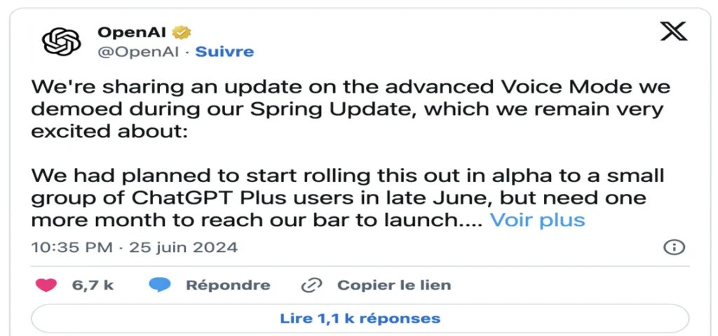 ChatGPT retarde le déploiement de son mode vocal - FreeNews